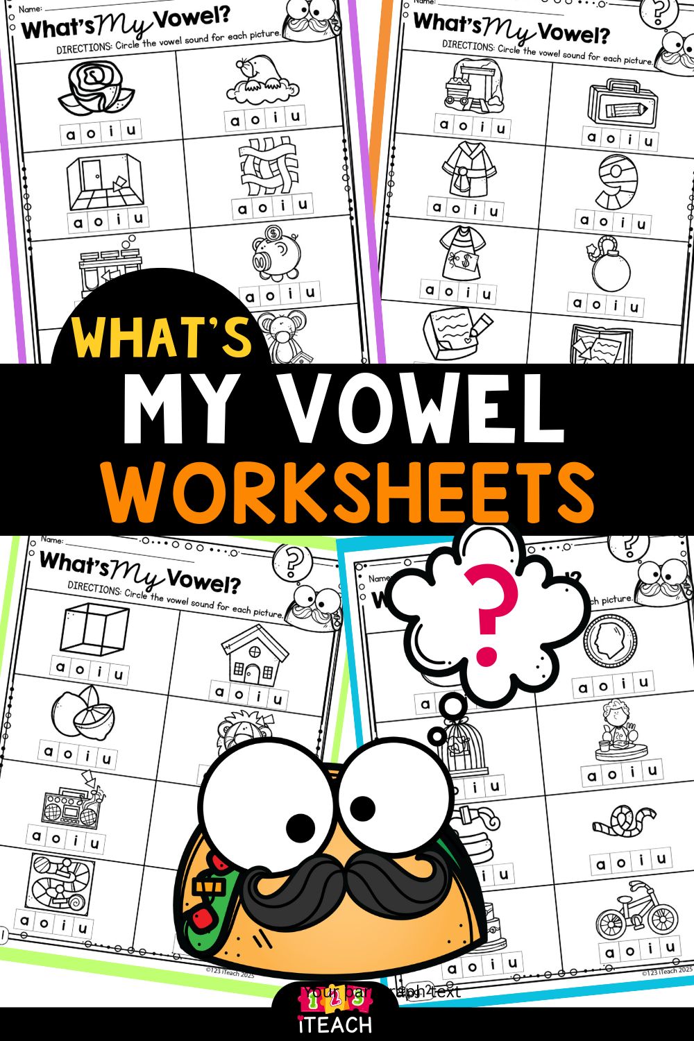 What's My Vowel Phonics Worksheets - 123iteach.com